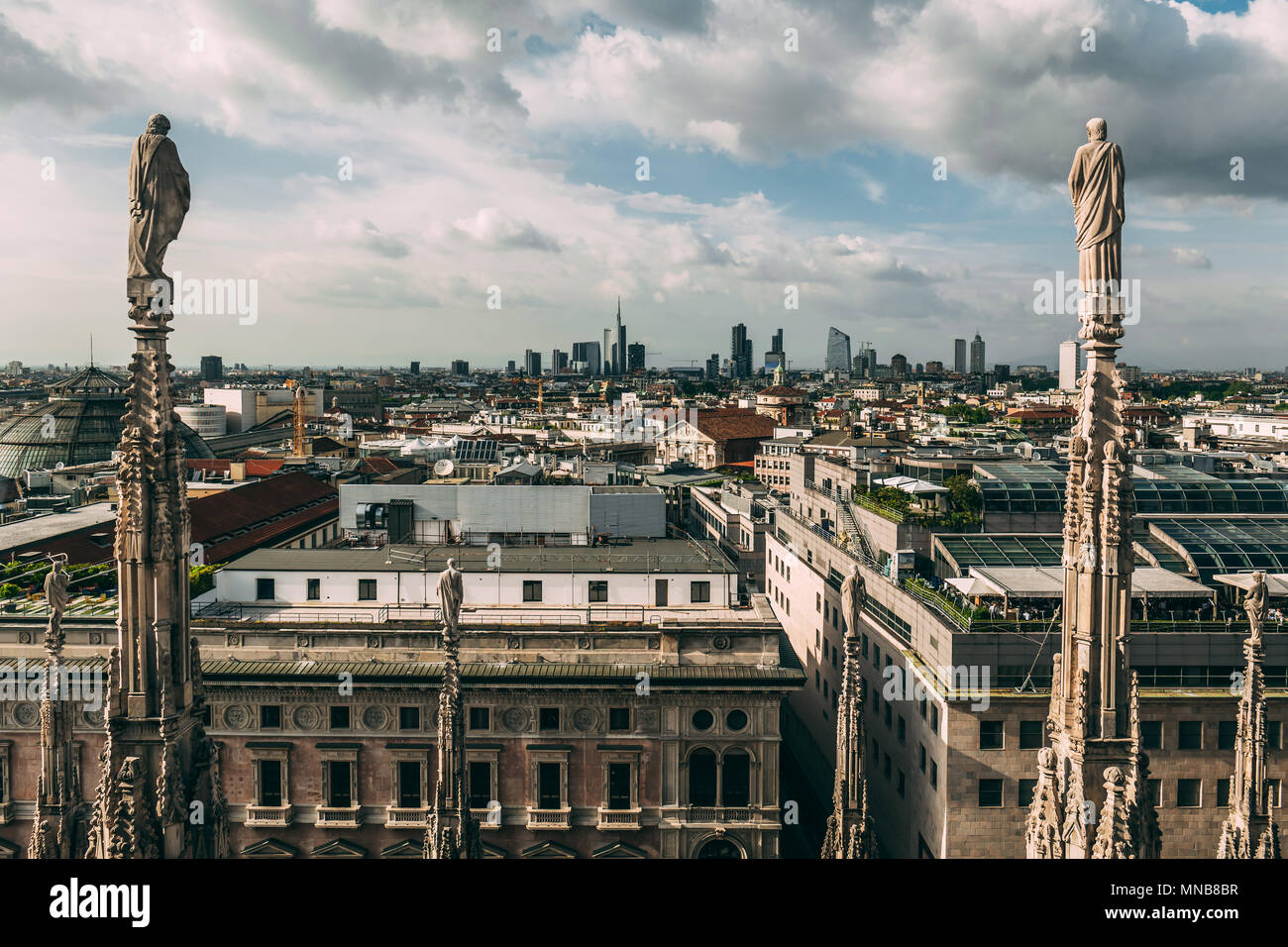 The panoramic view from the top of Duomo cathedral in Milan, Italy ...