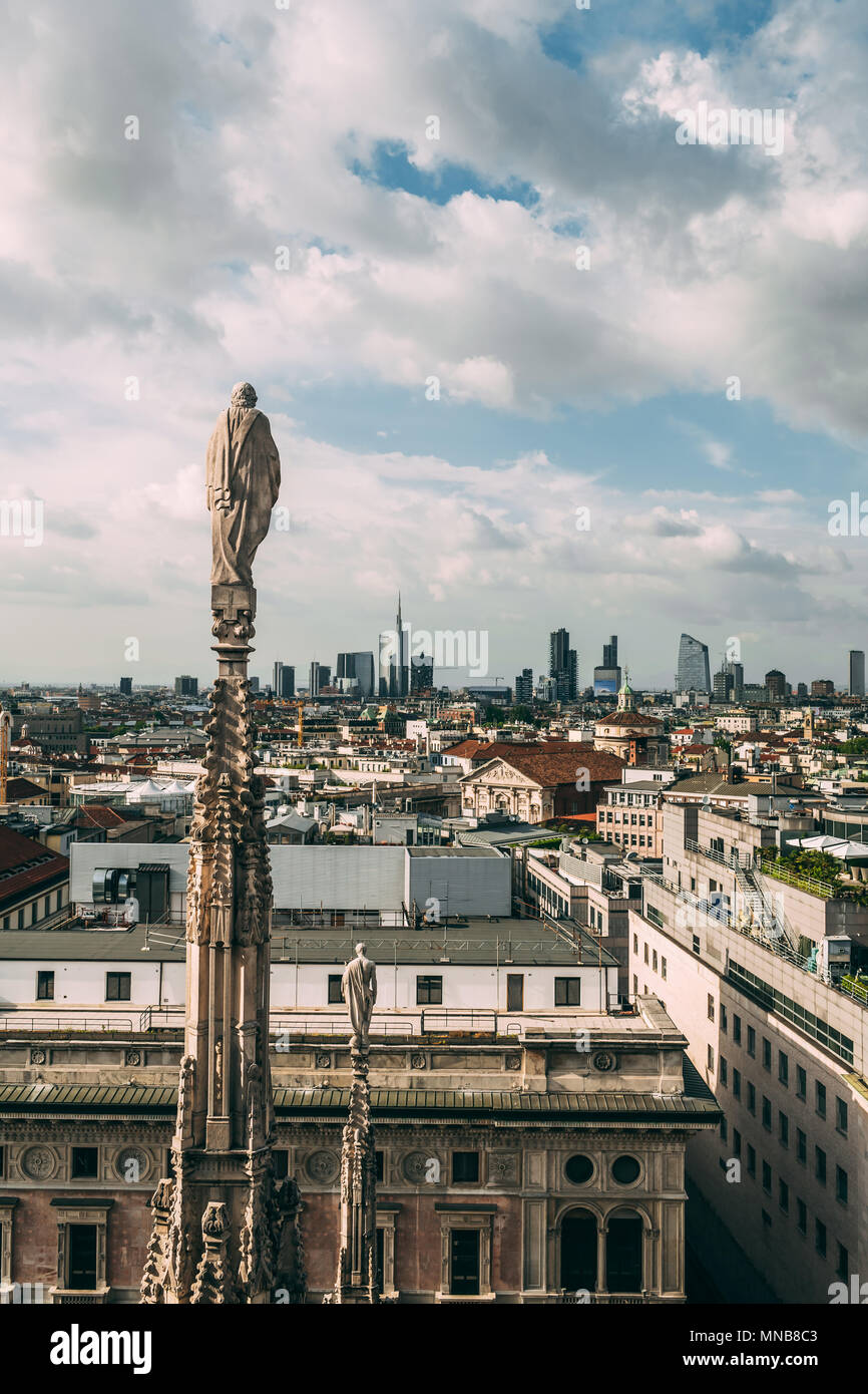The panoramic view from the top of Duomo cathedral in Milan, Italy ...