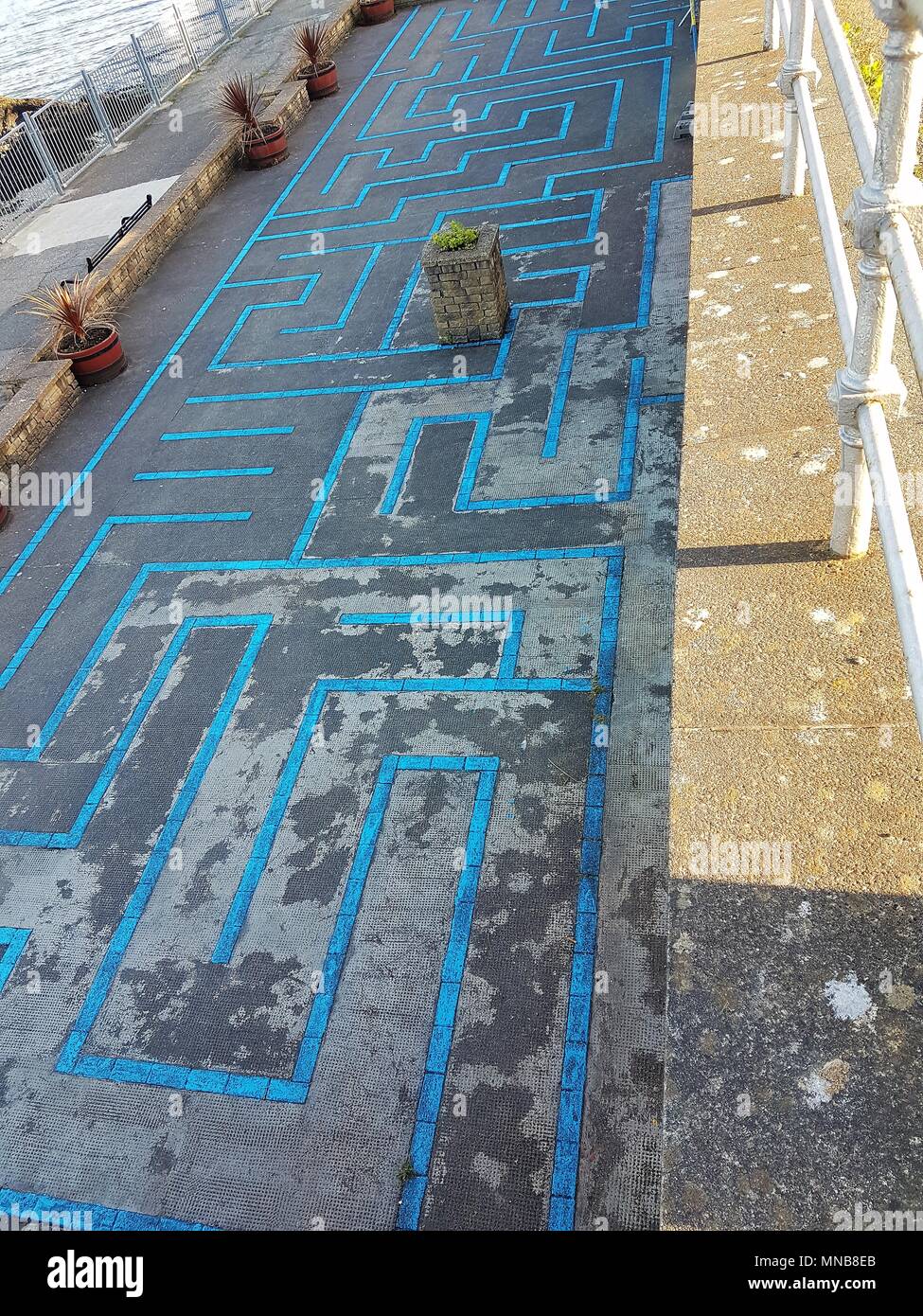 Blue painted maze on seafront walkway at Dunoon, Scotland, UK Stock ...