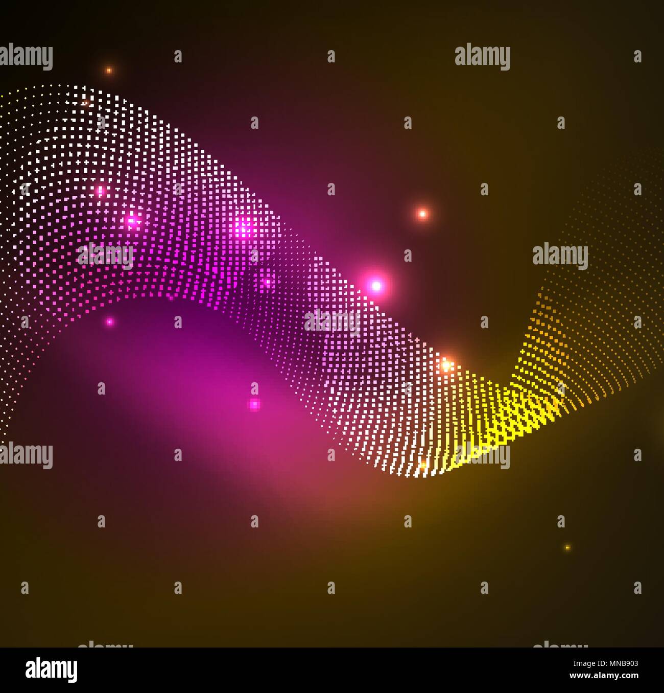 3D illuminated wave of glowing particles. 3D illuminated wave of ...