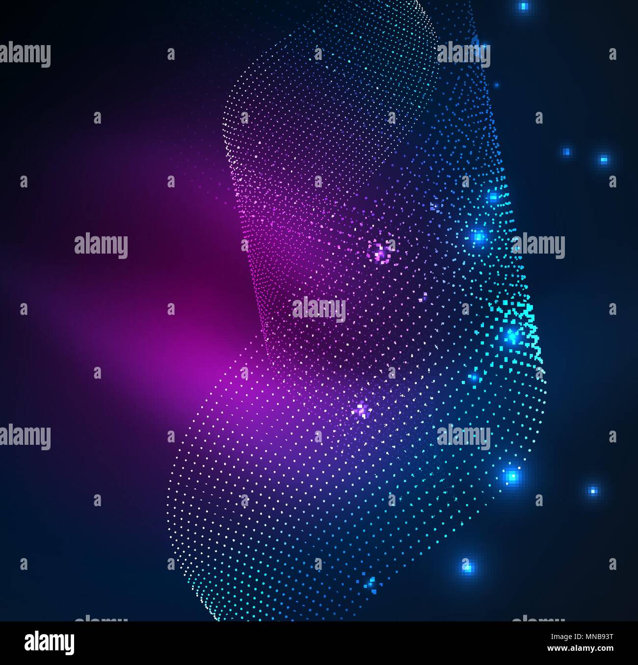 3D illuminated wave of glowing particles. 3D illuminated wave of ...
