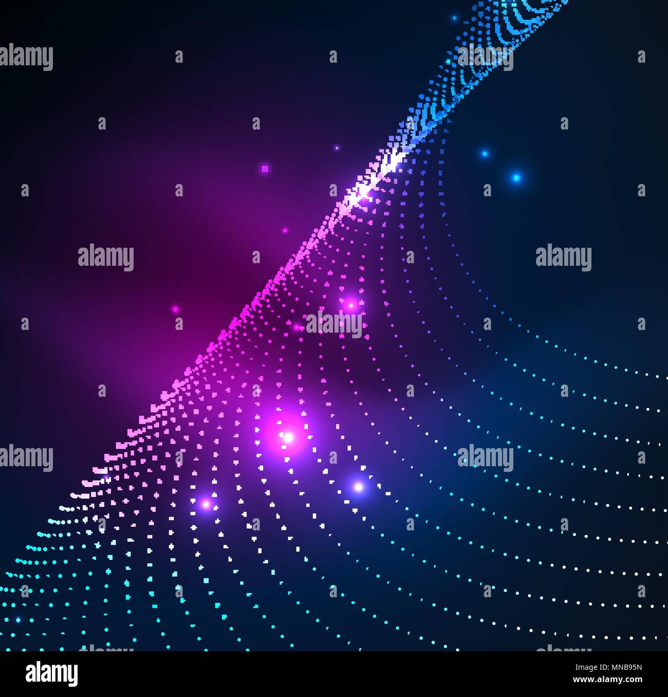 3D illuminated wave of glowing particles. 3D illuminated wave of ...