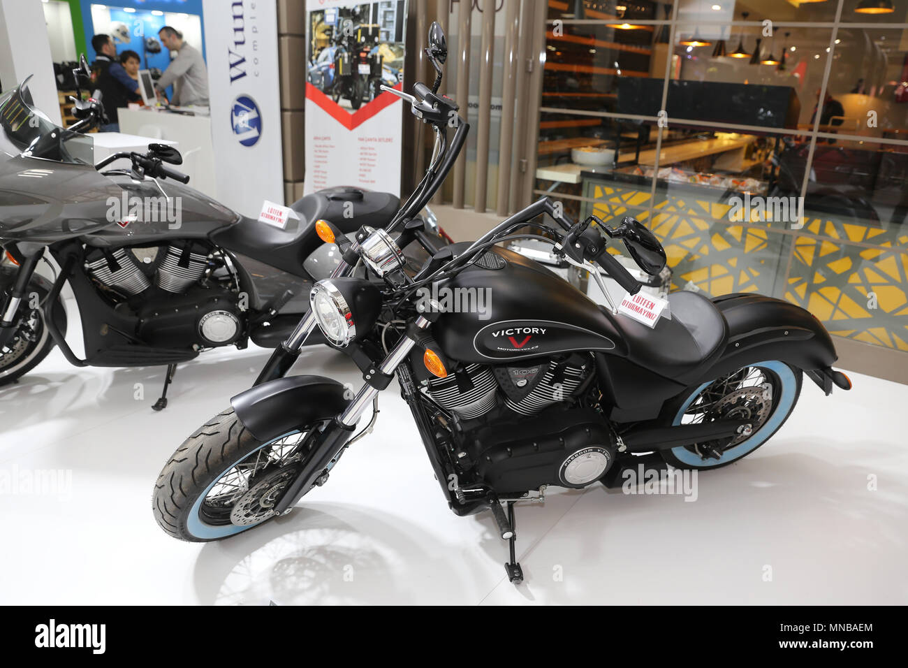 ISTANBUL, TURKEY - FEBRUARY 25, 2018: Victory Motorcycle on display at ...