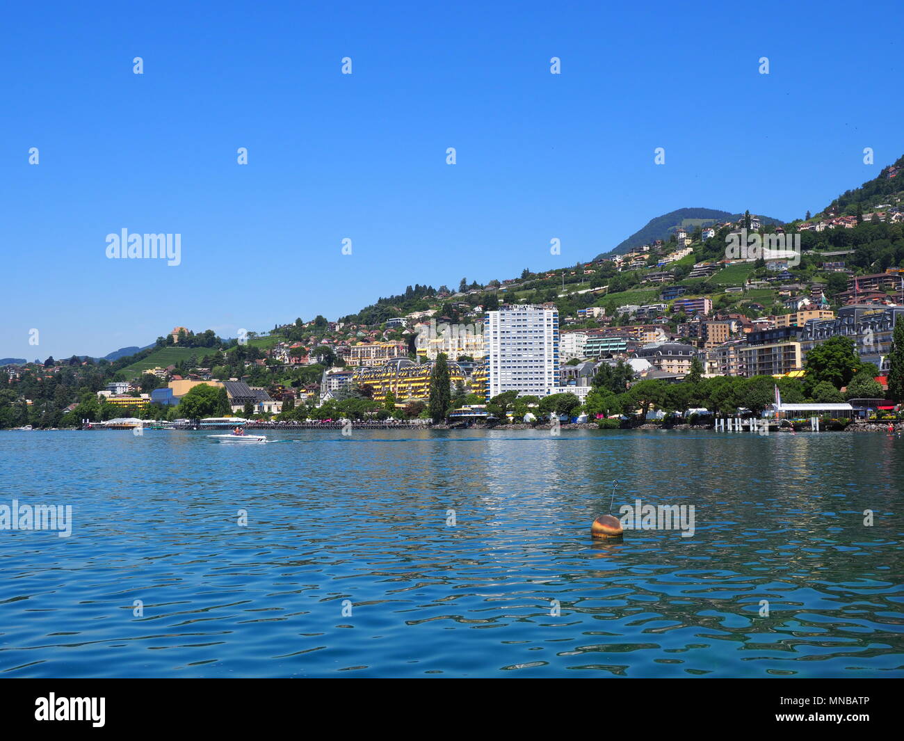 MONTREUX, SWITZERLAND on JULY 2017: Great view of hotel buildings at ...