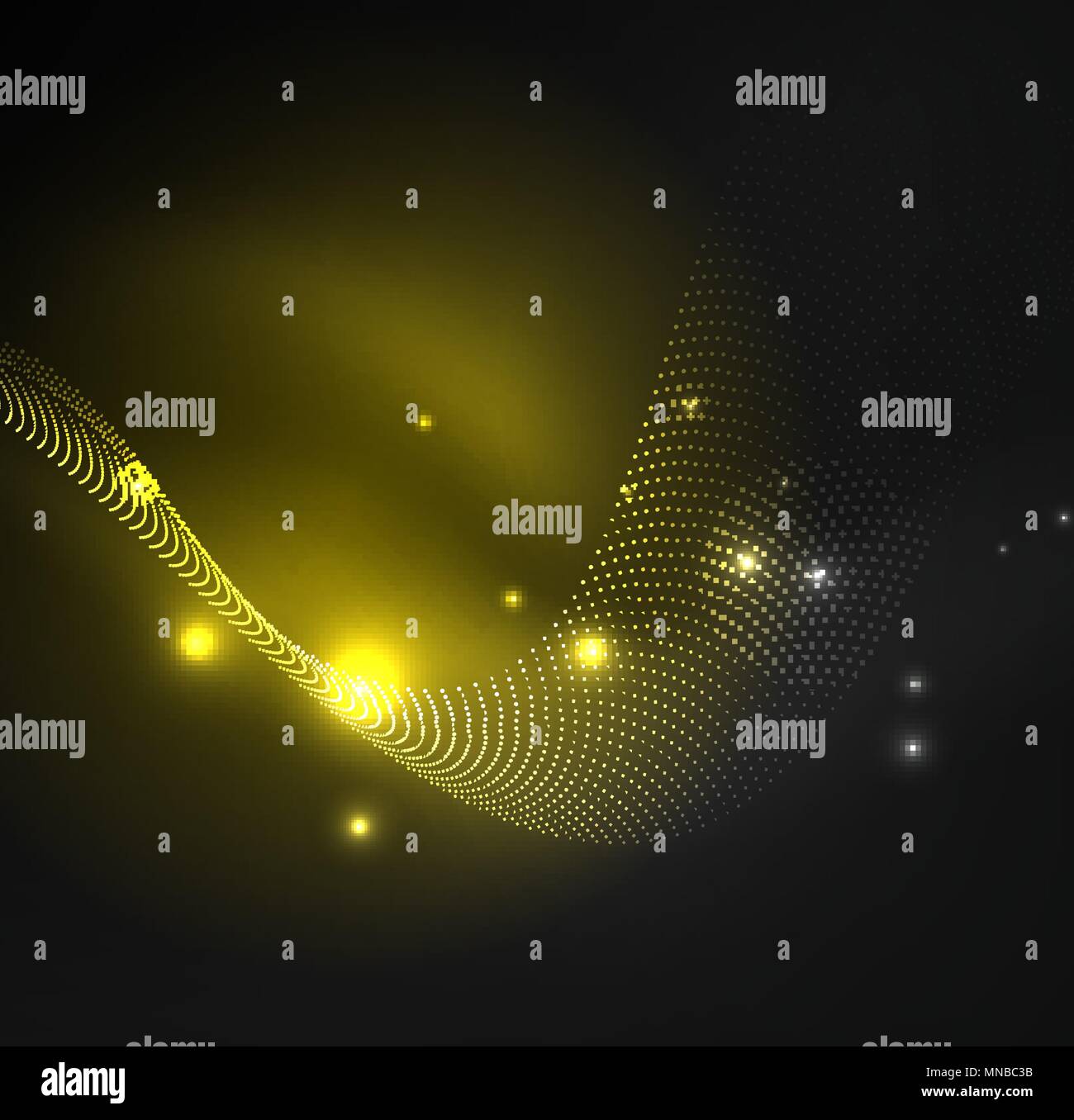 3D illuminated wave of glowing particles. 3D illuminated wave of ...