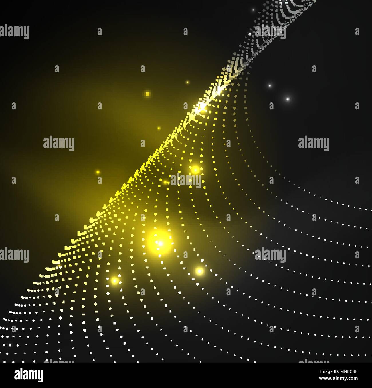 3D illuminated wave of glowing particles. 3D illuminated wave of ...