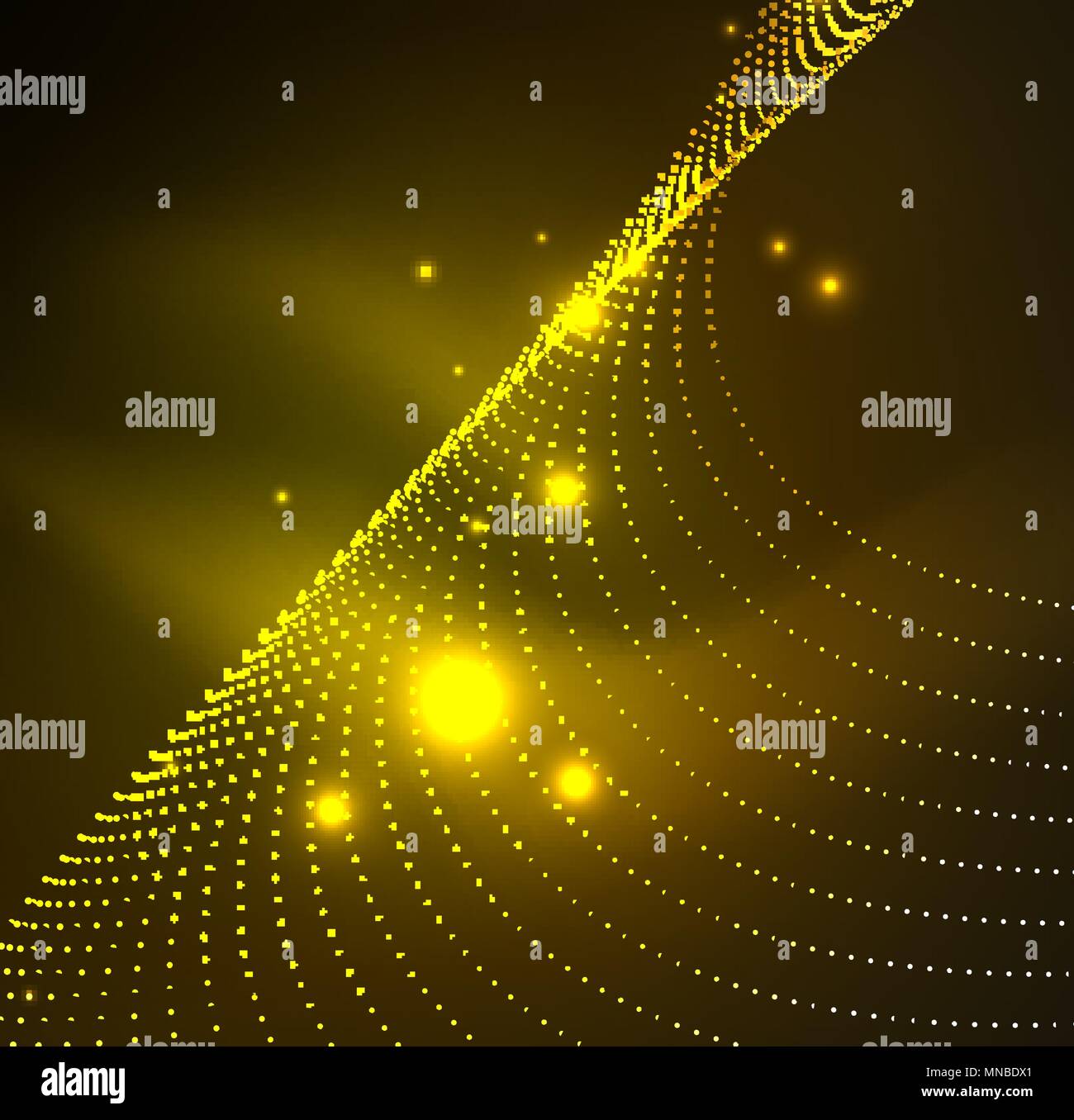 3D illuminated wave of glowing particles. 3D illuminated wave of ...