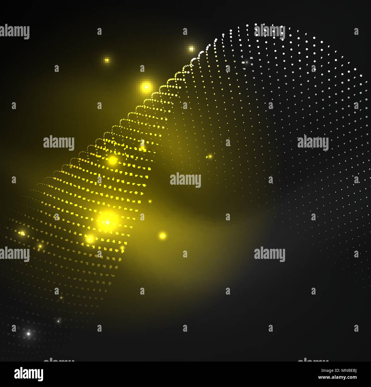 3D illuminated wave of glowing particles. 3D illuminated wave of ...