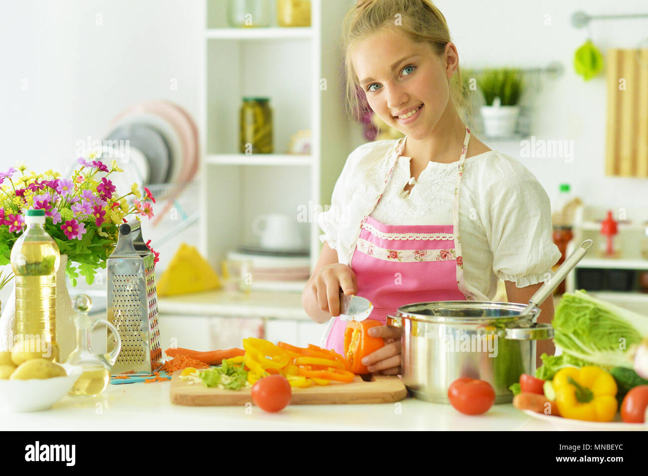 the girl in the kitchen Stock Photo - Alamy