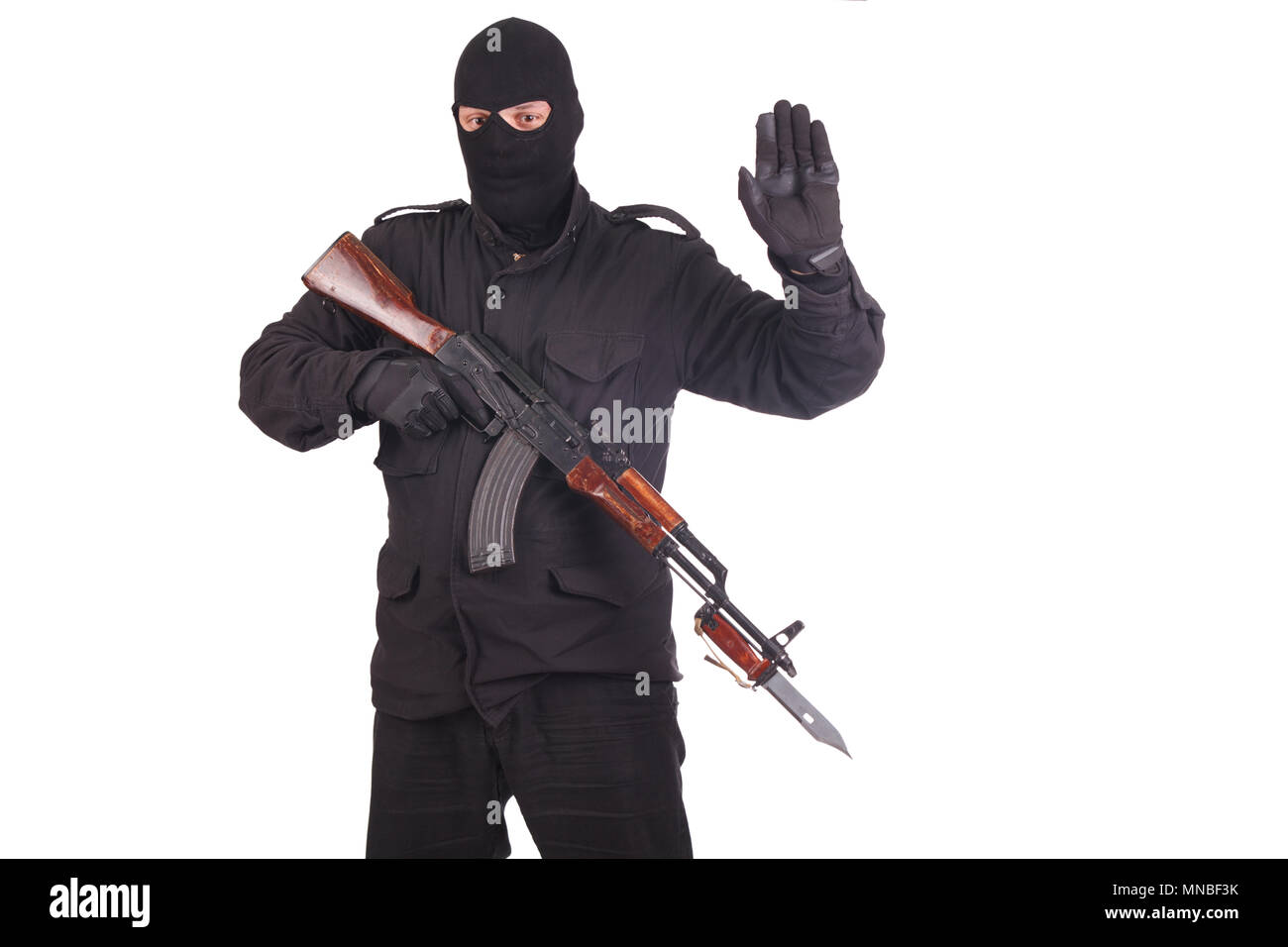 mercenary with AK 47 gun witn bayonet Stock Photo - Alamy