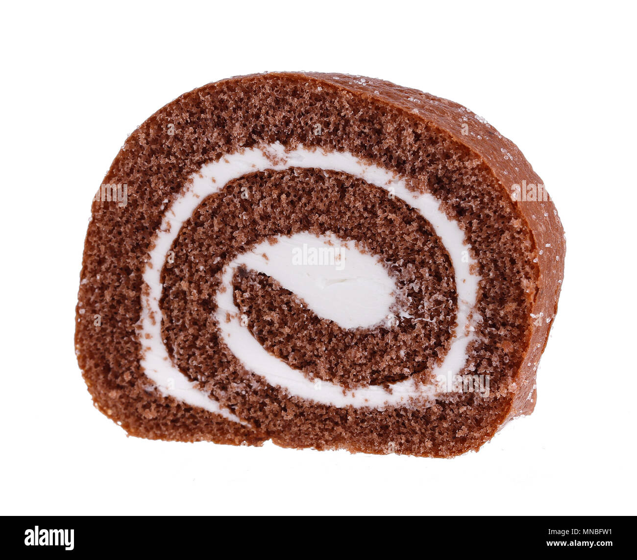 Chocolate cream Swiss roll isolated on white background Stock Photo - Alamy