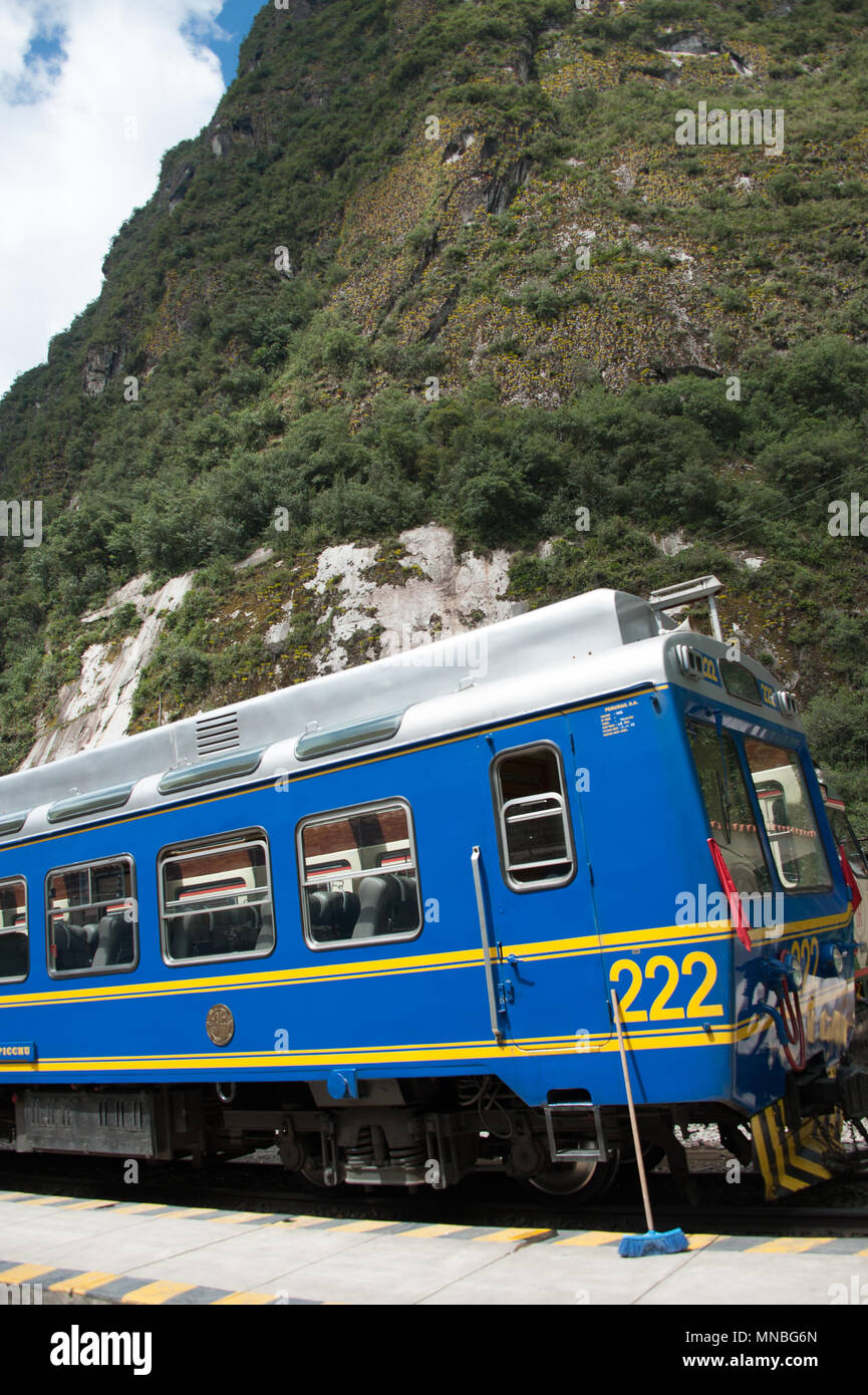 A Peru Rail train leaving aguas calientes near machu picchu, Peru Stock ...