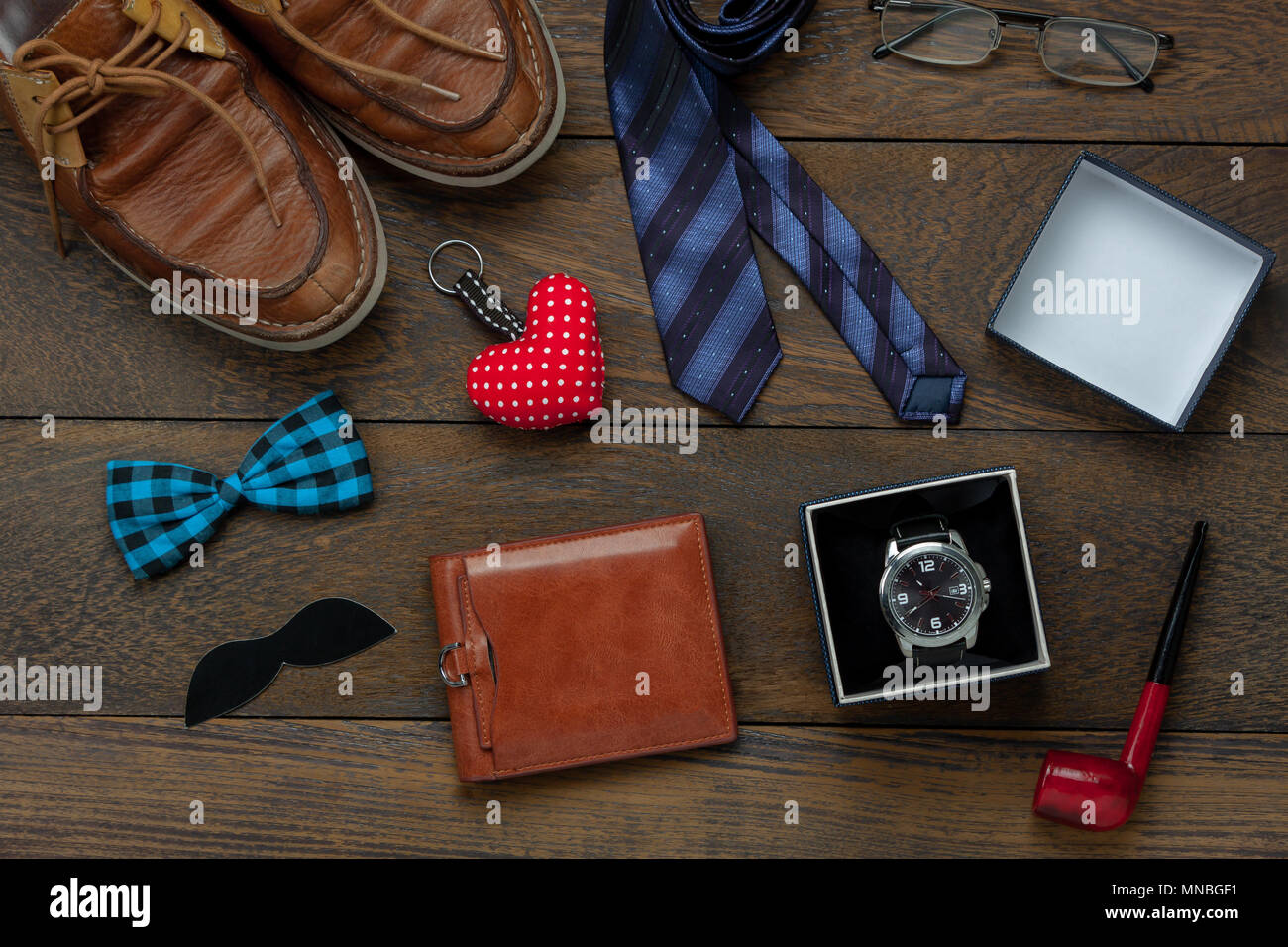 Table top view Happy Fathers day holiday background or man fashion ...