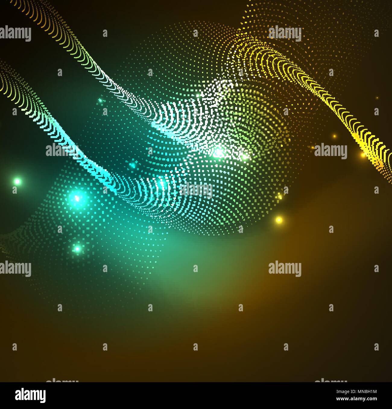 3D illuminated wave of glowing particles. 3D illuminated wave of ...