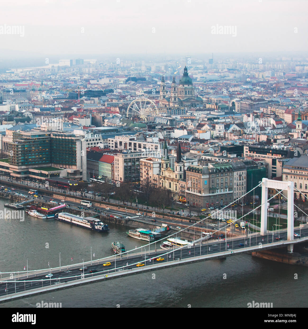 Beautuful super-wide angle aerial view of Budapest, Hungary, with ...