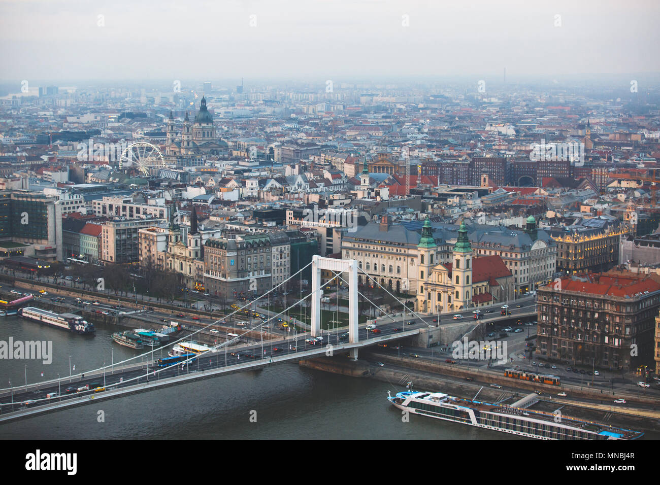 Beautuful super-wide angle aerial view of Budapest, Hungary, with ...