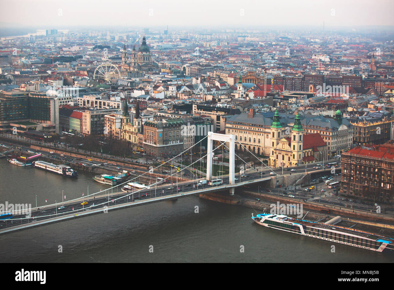 Beautuful super-wide angle aerial view of Budapest, Hungary, with ...