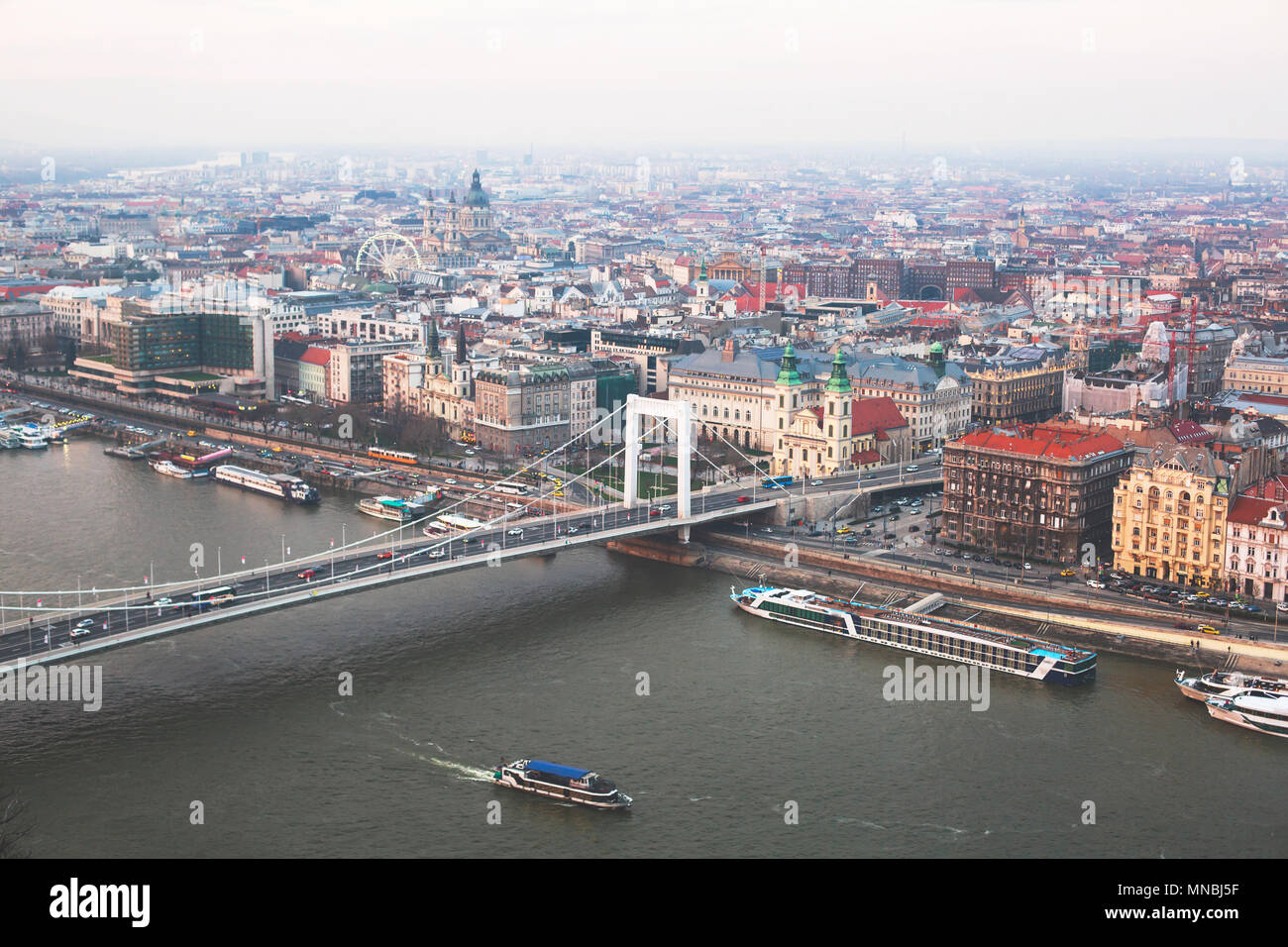 Beautuful super-wide angle aerial view of Budapest, Hungary, with ...