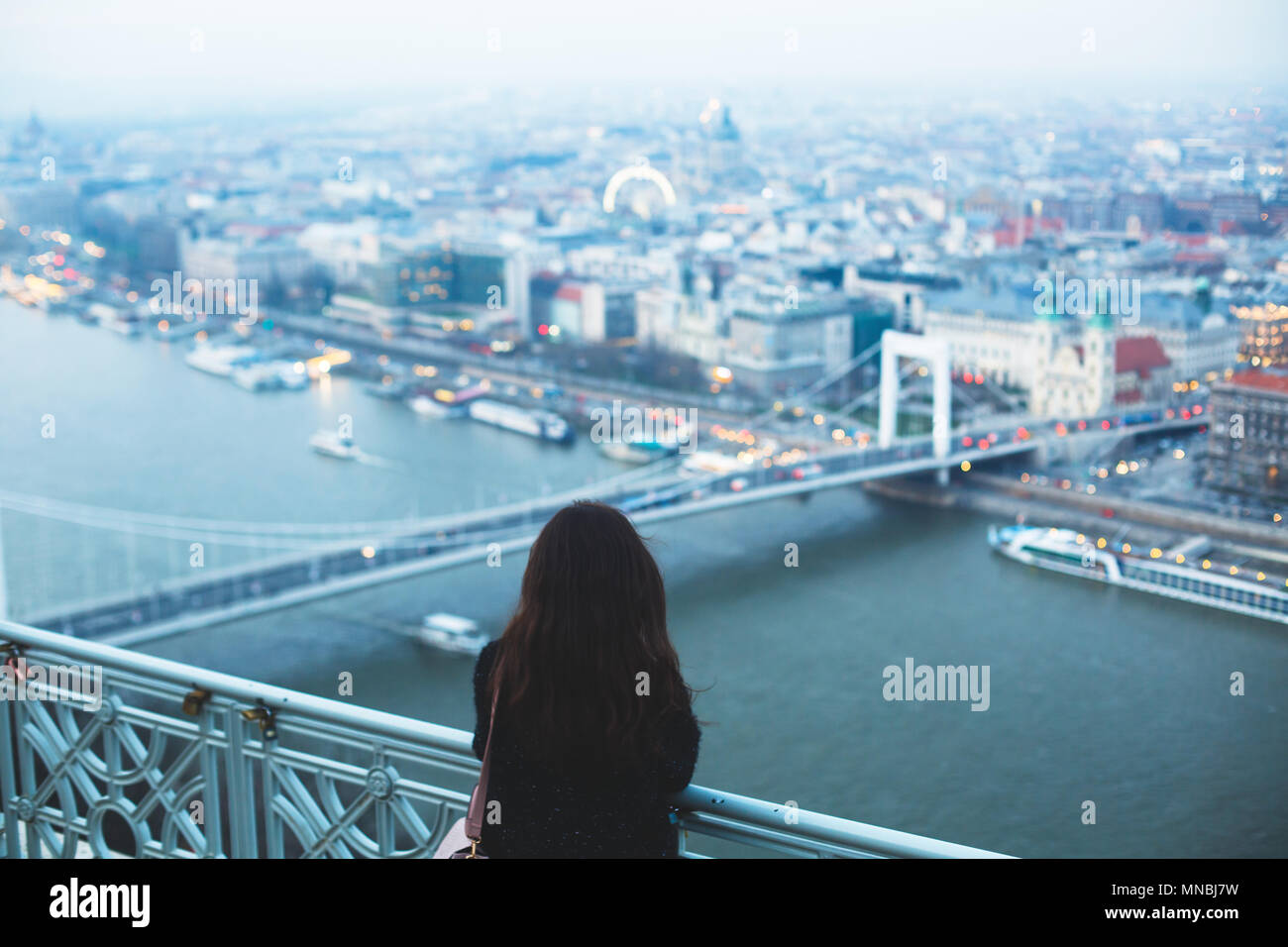 Beautuful super-wide angle aerial view of Budapest, Hungary, with ...