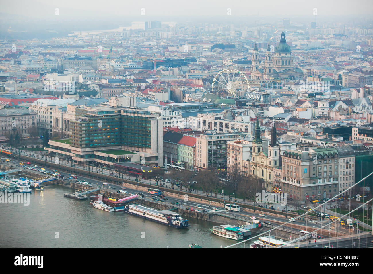 Beautuful super-wide angle aerial view of Budapest, Hungary, with ...
