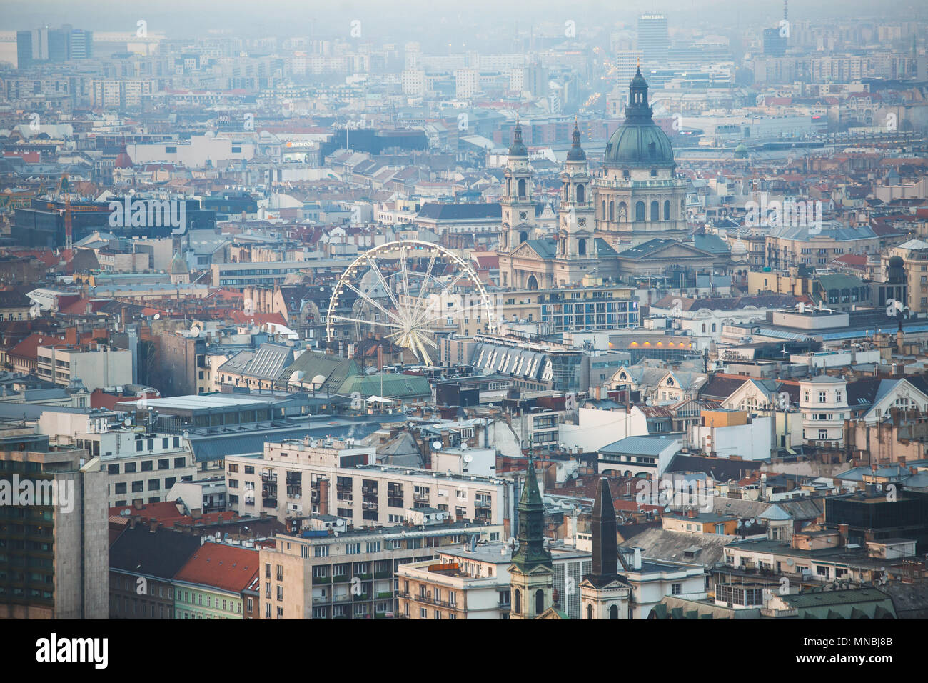 Beautuful super-wide angle aerial view of Budapest, Hungary, with ...