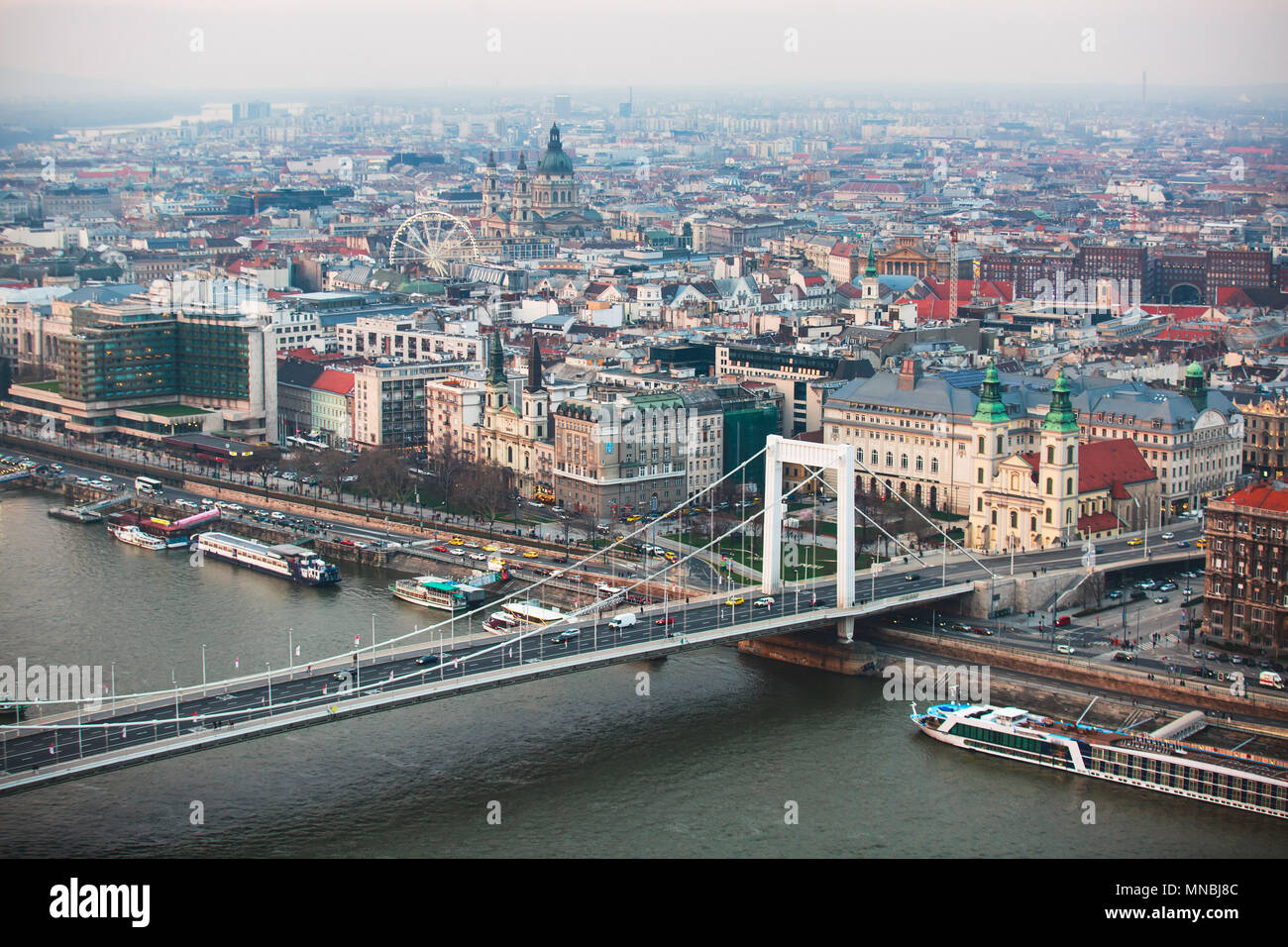 Beautuful super-wide angle aerial view of Budapest, Hungary, with ...
