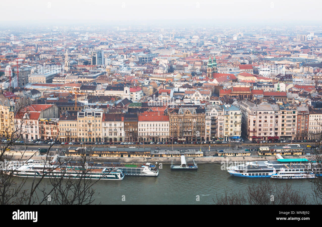 Beautuful super-wide angle aerial view of Budapest, Hungary, with ...