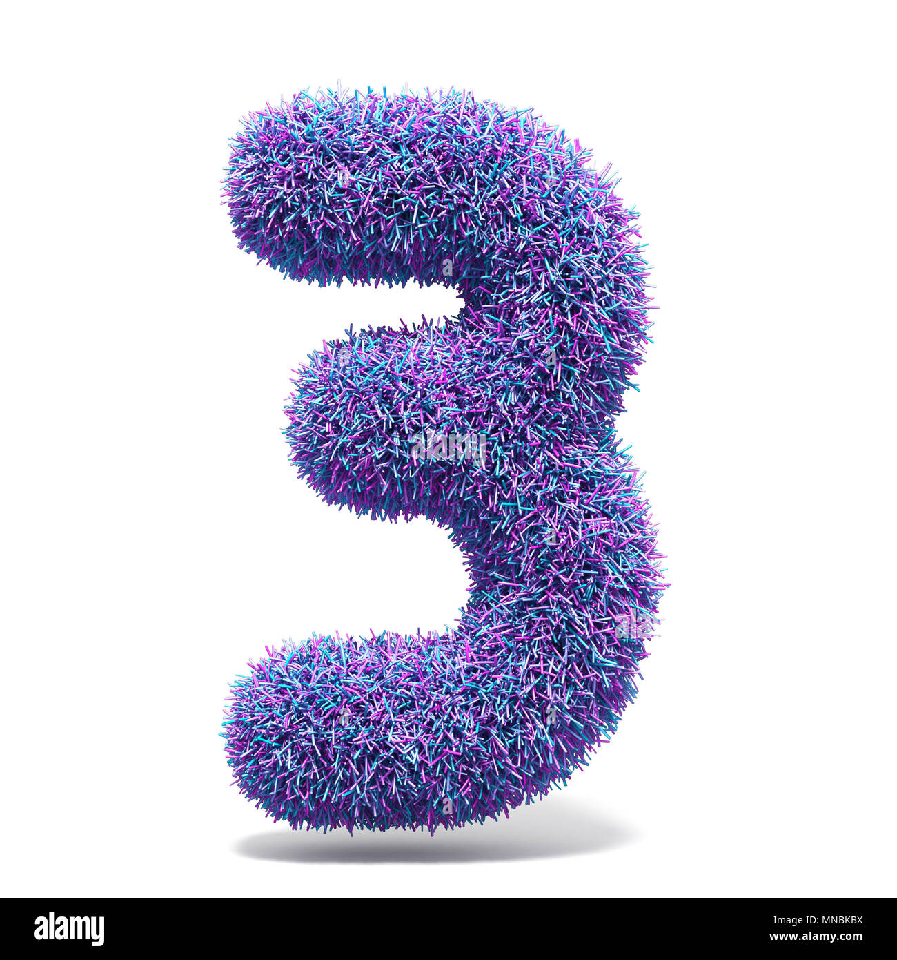 Purple faux fur number 3 THREE 3D render illustration isolated on white ...