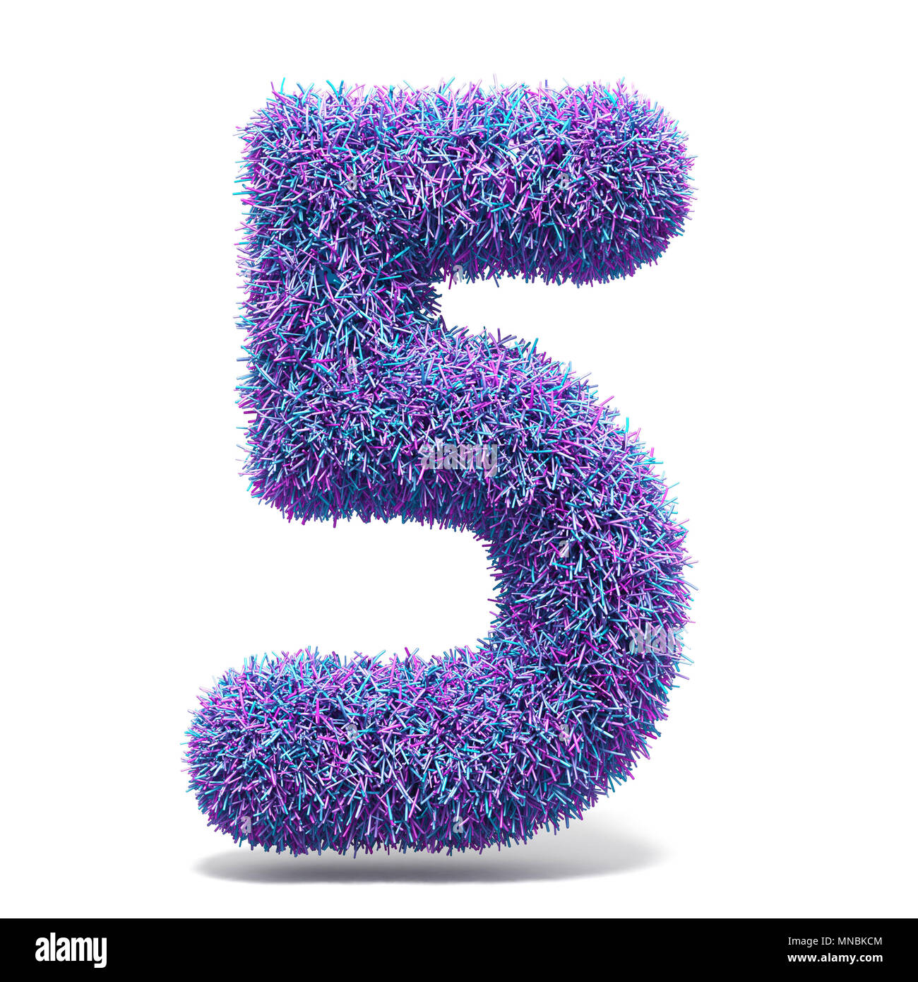 Purple faux fur number 5 FIVE 3D render illustration isolated on white ...