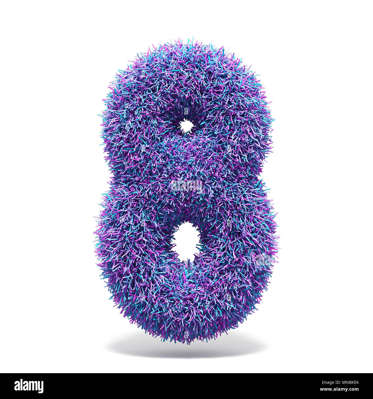 Purple faux fur number 8 EIGHT 3D render illustration isolated on white ...