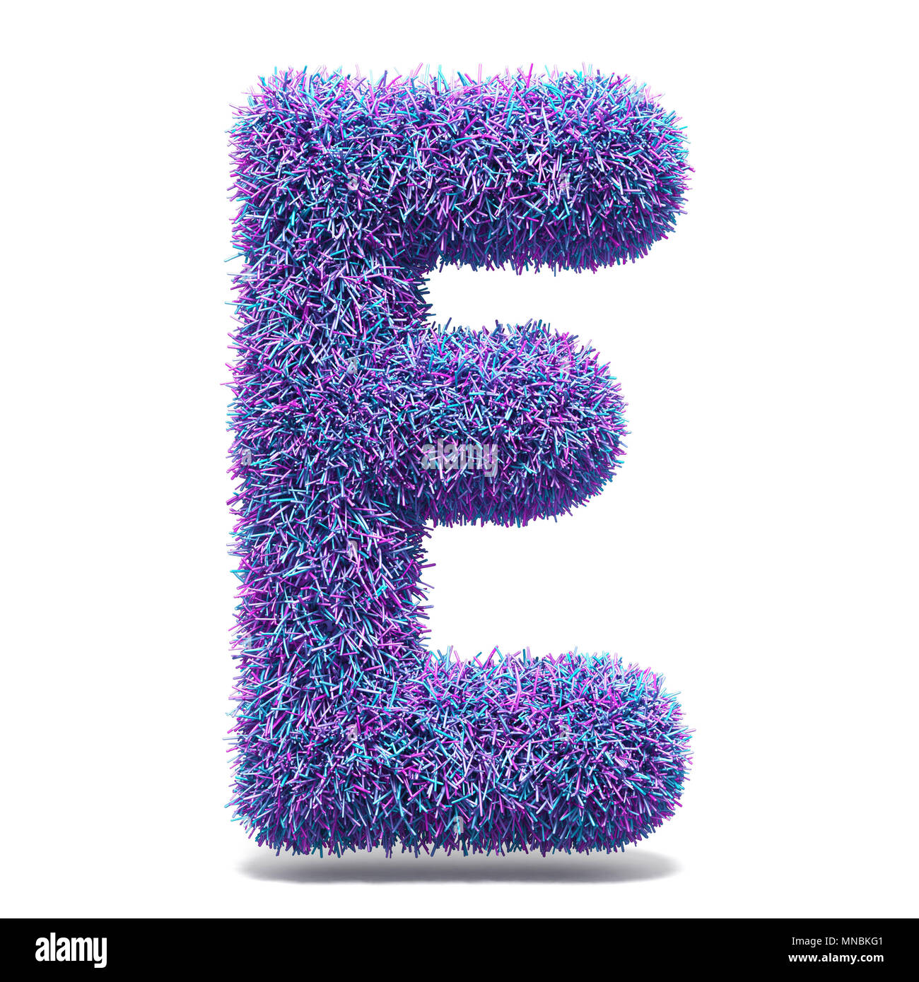 Purple faux fur LETTER E 3D render illustration isolated on white ...
