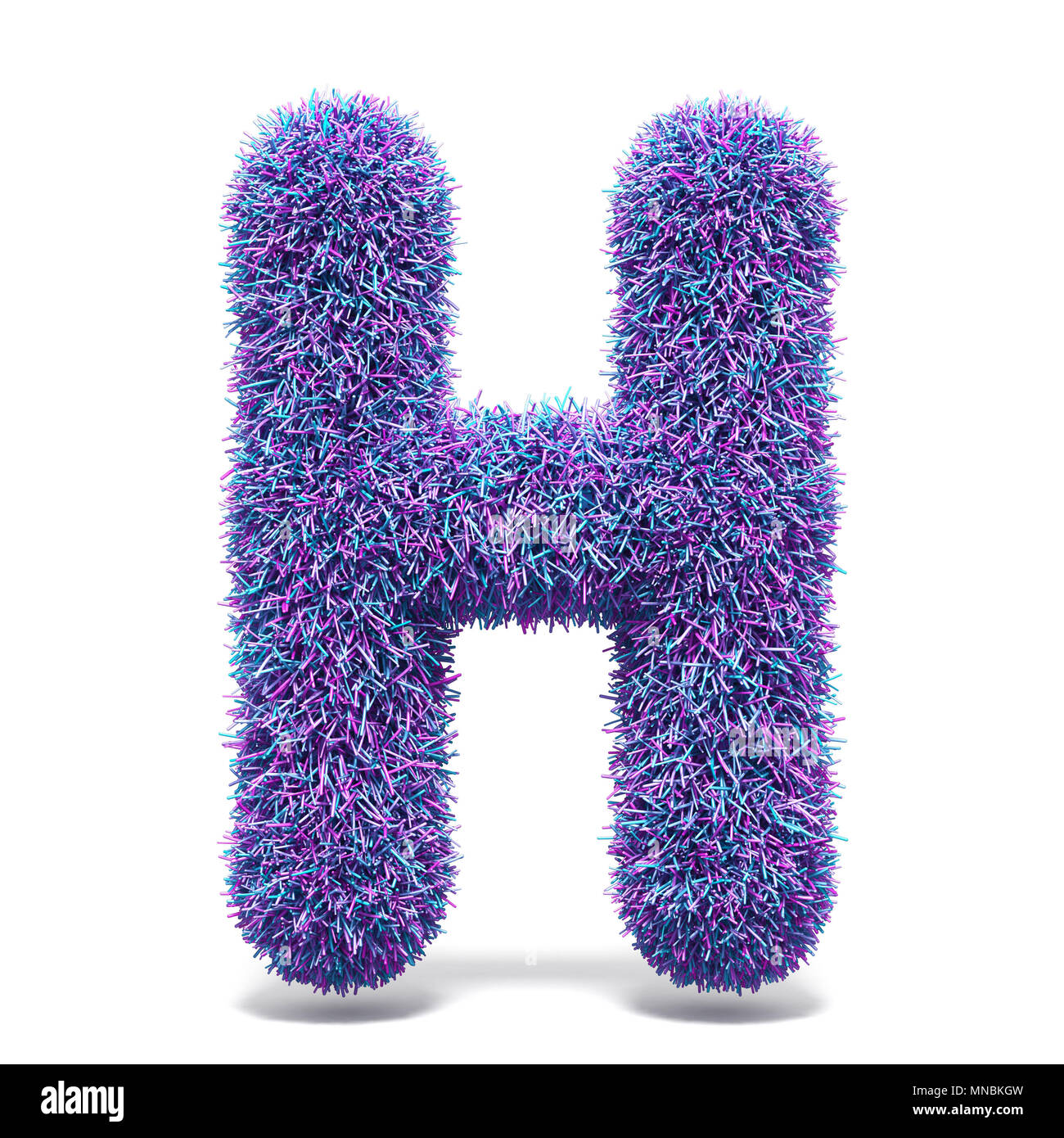 Purple faux fur LETTER H 3D render illustration isolated on white ...