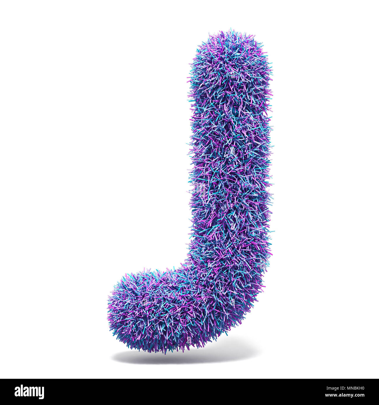 Purple faux fur LETTER J 3D render illustration isolated on white ...