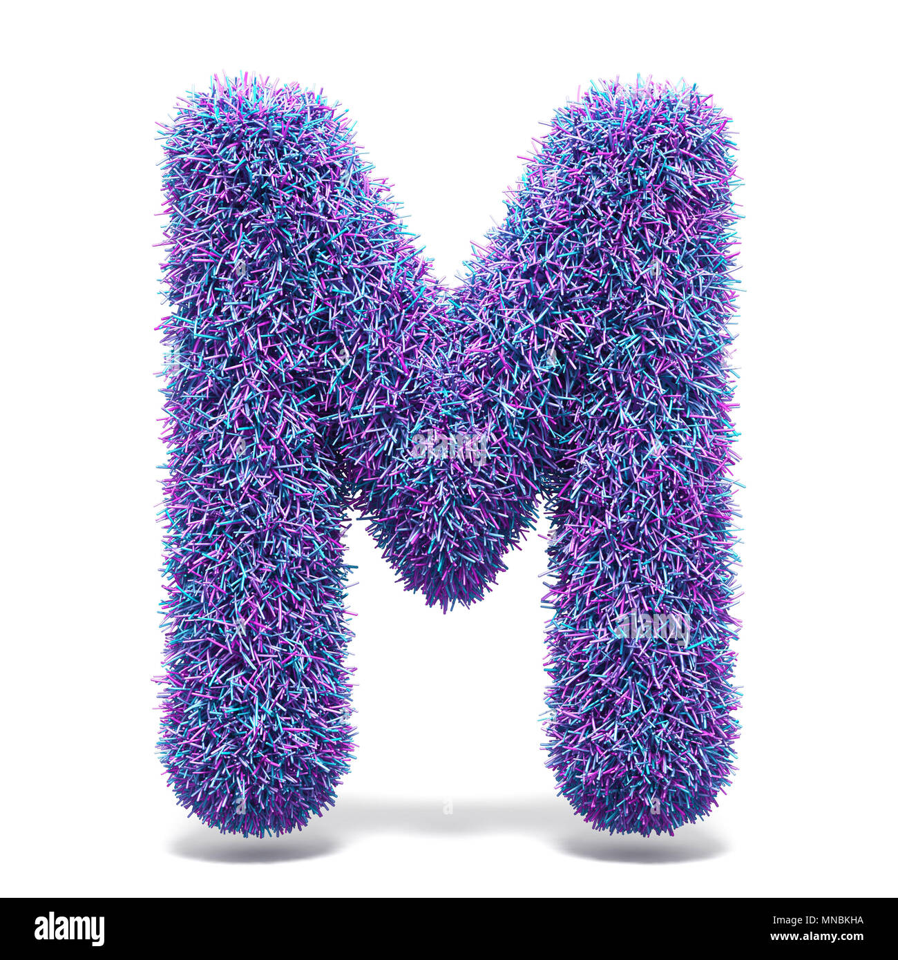 Purple faux fur LETTER M 3D render illustration isolated on white ...