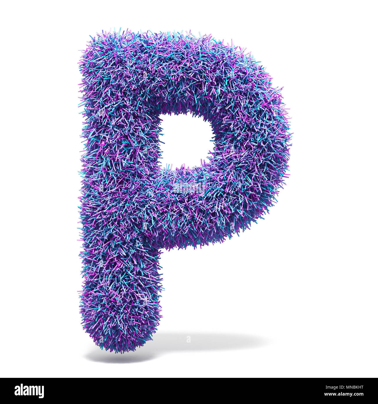 Purple faux fur LETTER P 3D render illustration isolated on white ...