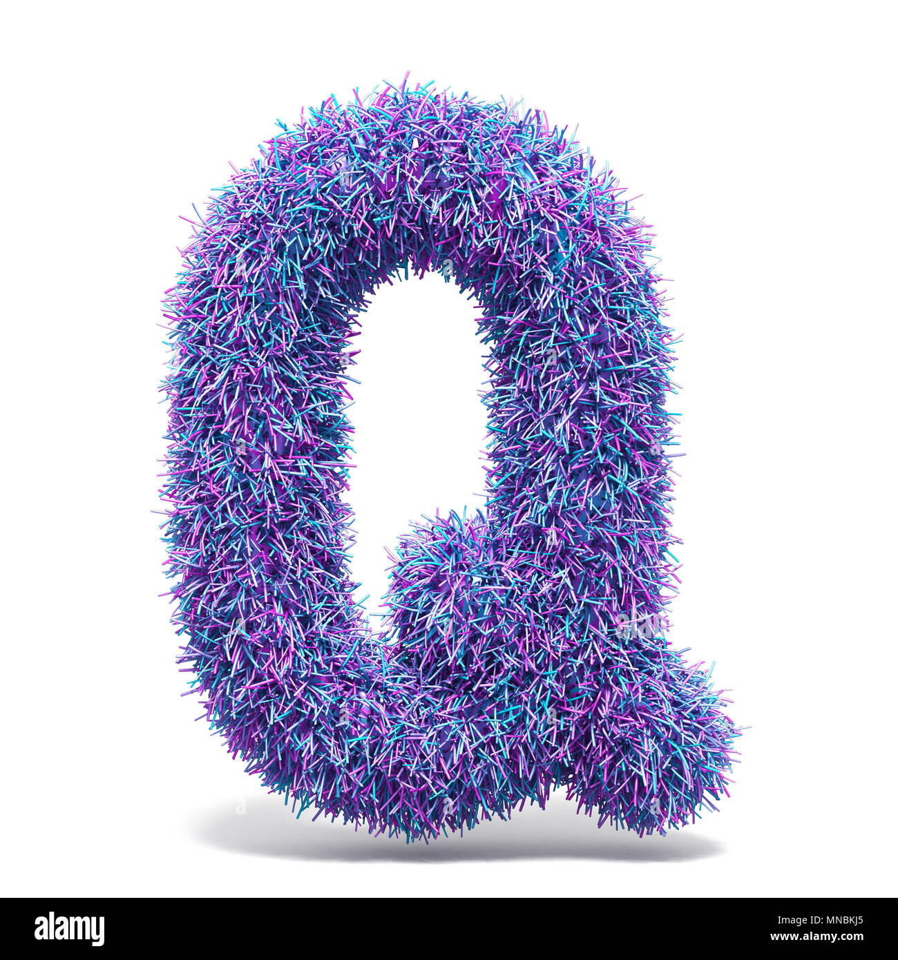 Purple faux fur LETTER Q 3D render illustration isolated on white ...