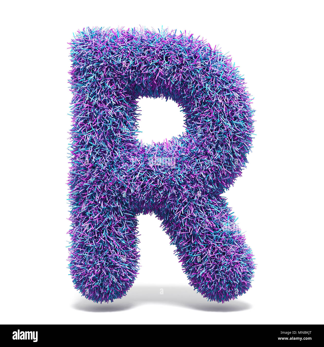 Purple faux fur LETTER R 3D render illustration isolated on white ...