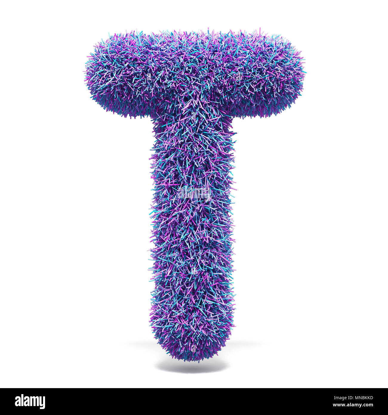 Purple faux fur LETTER T 3D render illustration isolated on white ...