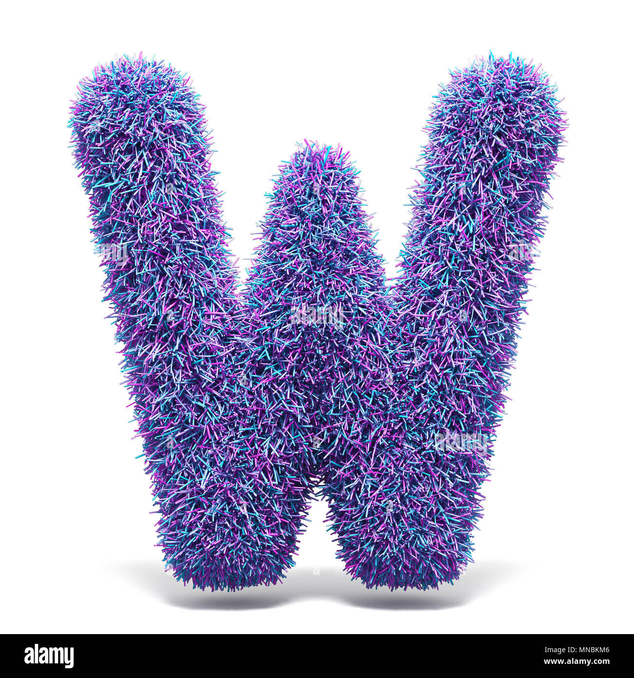 Purple faux fur LETTER W 3D render illustration isolated on white ...