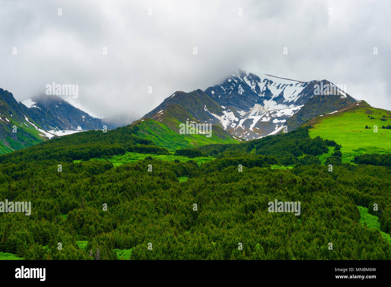 Summer in the Kenai Mountain Range under cloudy skies on the Kenai ...