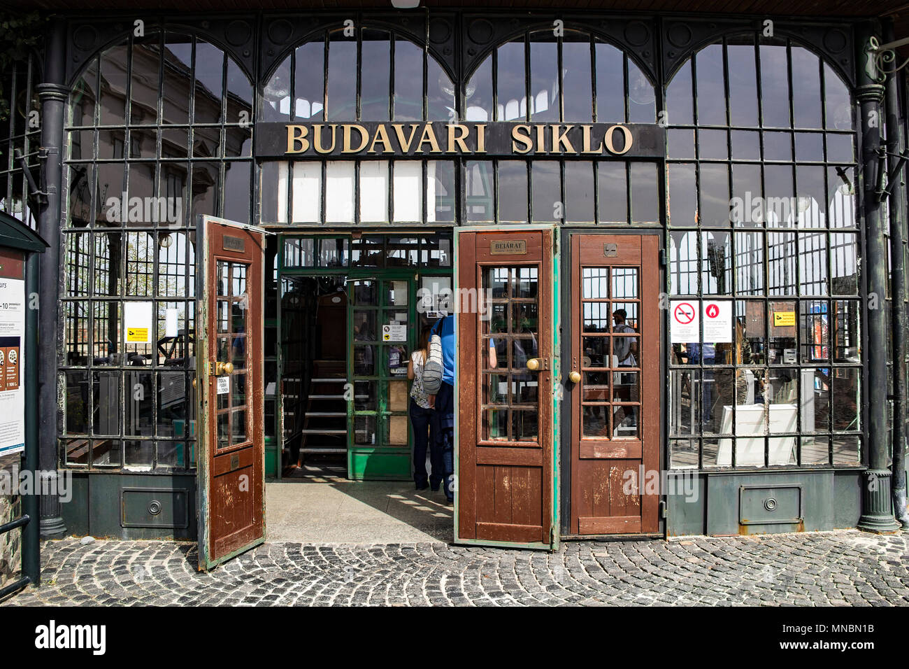 The entrance to the funicular station "Budavari Siklo" .Funicular has ...