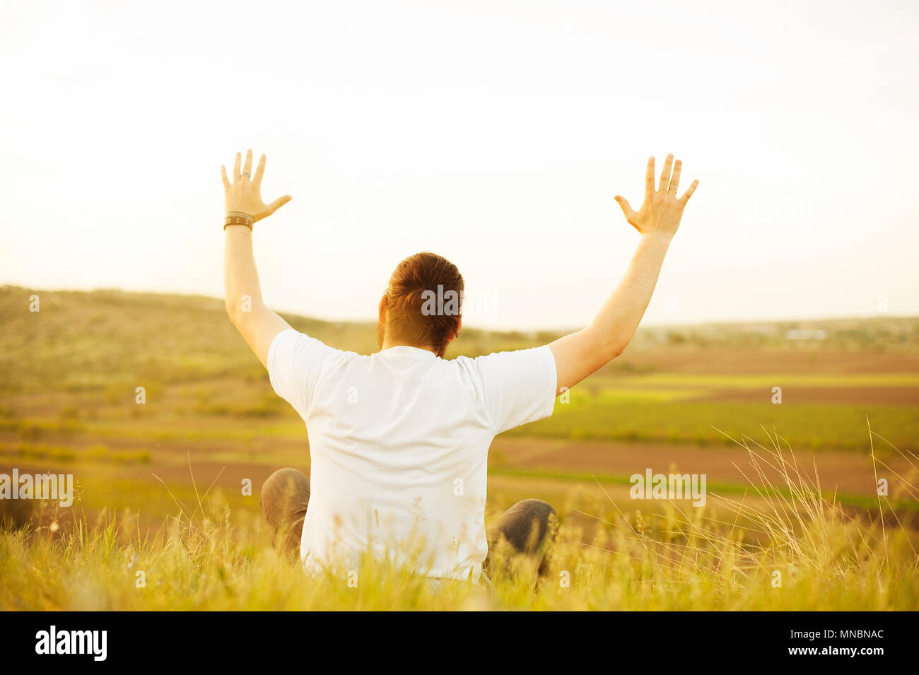 Silhouette man raised up arms beautiful hi-res stock photography and ...
