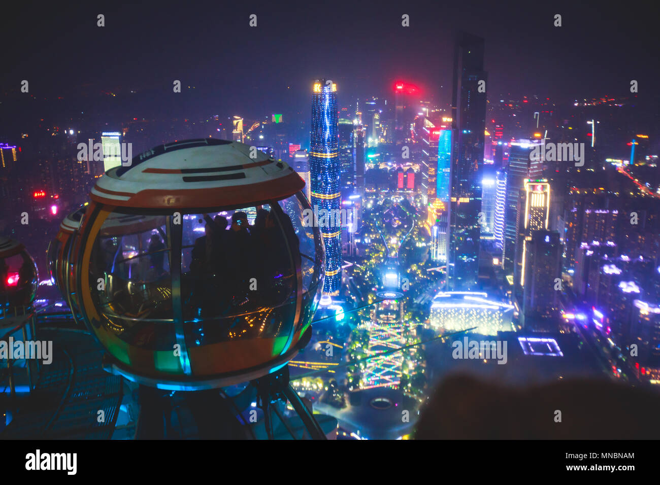 Beautiful wide-angle night aerial view of Guangzhou, Zhujiang New Town ...