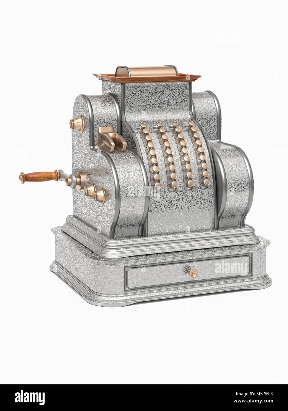 3D render of vintage metal cash machine on white background Stock Photo ...