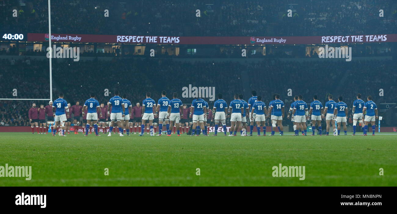 Samoa's National team line up against England's Elite Mens Rugby Squad ...