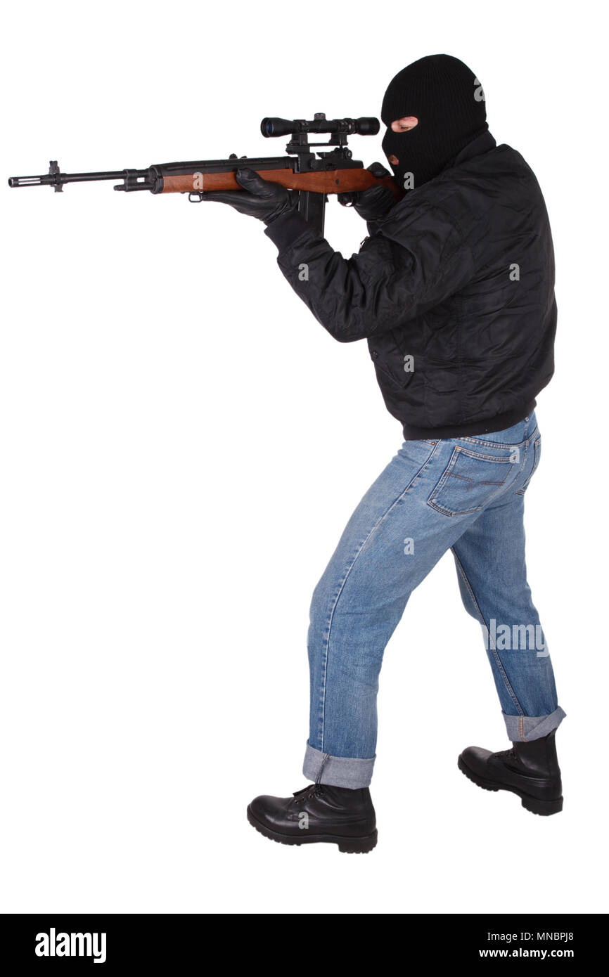killer with sniper rifle isolated on white bacground Stock Photo - Alamy