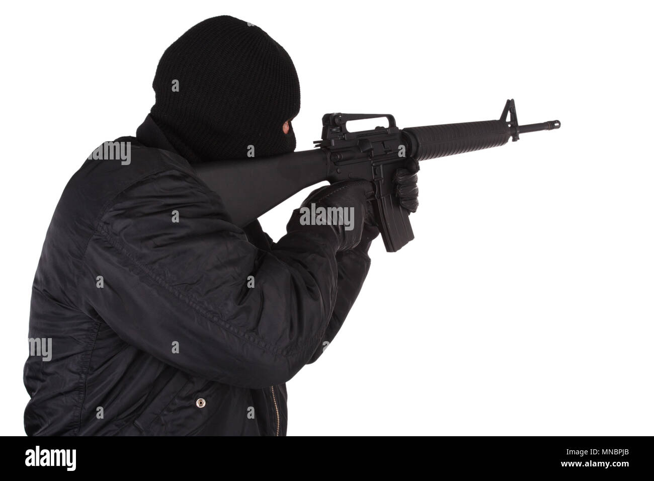 Robber with M16 rifle isolated on white bacground Stock Photo - Alamy