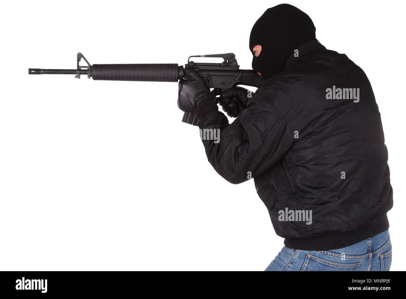 Robber with M16 rifle isolated on white bacground Stock Photo - Alamy