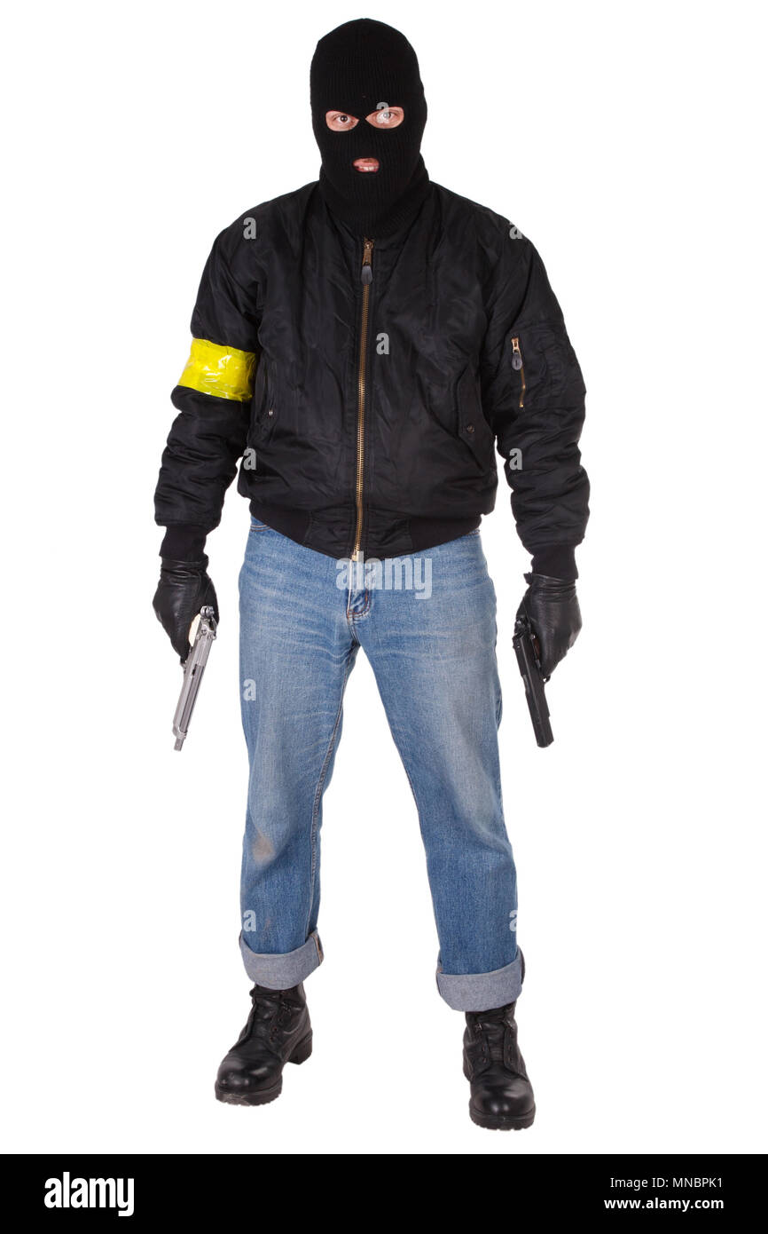 Robber with handgun isolated on white bacground Stock Photo - Alamy