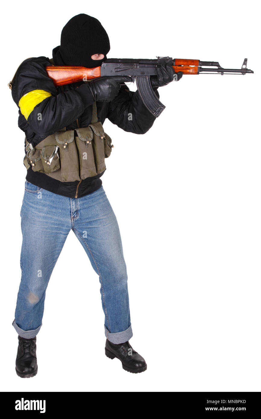 Robber with AK 47 isolated on white bacground Stock Photo - Alamy